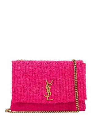 Saint Laurent Kate Rafia Shoulder Bag Pink Glow