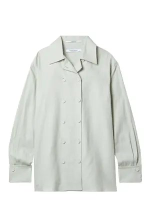 Another Tomorrow Net Sustain Double-breasted Linen Shirt - Green