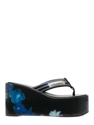 Coperni Floral-print Holographic Wedge Sandals Blue