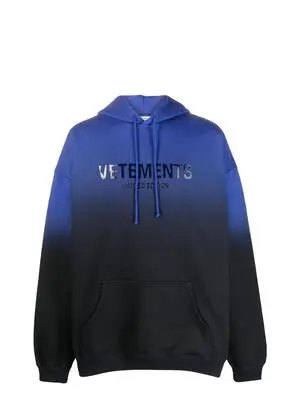 Vetements Logo-print Faded-effect Hoodie - Blue