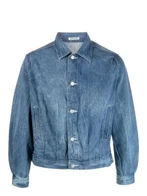 Auralee Crinkled-effect Denim Jacket - Blue