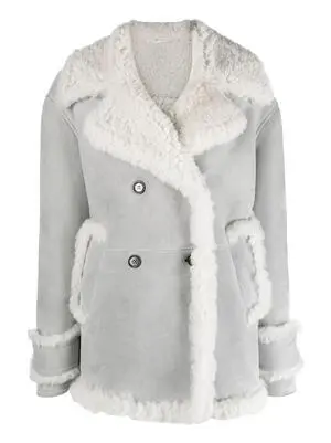 Thom Browne Double-breasted Shearling Pea Coat - Grey