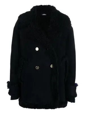 Thom Browne Double-breasted Shearling Pea Coat - Blue