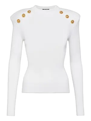 Balmain Embellished Knit Sweater - White