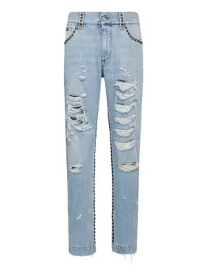 Dolce & Gabbana Distressed Mid-rise Straight Jeans - Blue