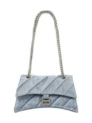 Balenciaga Crush Medium Denim Shoulder Bag - Blue