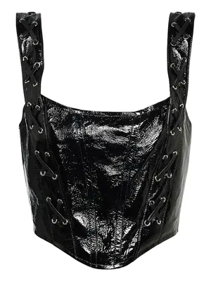 Alessandra Rich Leather Lace-up Bustier Top - Black