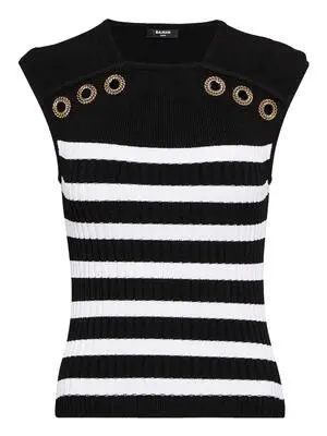 Balmain Striped Ribbed-knit Top - Black