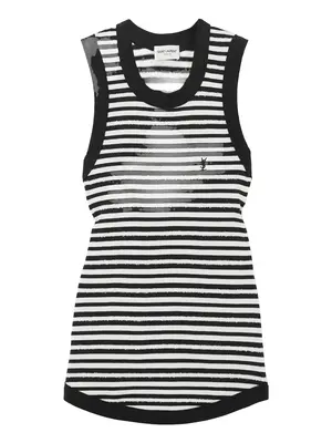 Saint Laurent Distressed Striped Tank - Black