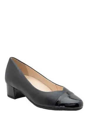 ARA Nanette Block Heel Pump - Black Calf/black Patent Toe