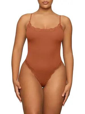 SKIMS SKIMS Fits Everybody Corded Lace Cami Bodysuit Bronze
