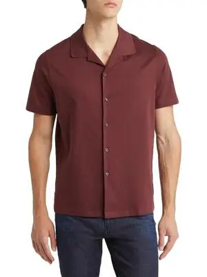 BOSS Powell Solid Short Sleeve Cotton Button-up Shirt Dark Red