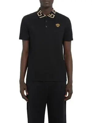 Versace Metallic Greca Collar Piqué Polo - 1b000-black
