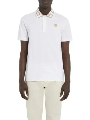 Versace Metallic Greca Collar Piqué Polo - 1w000-optical White