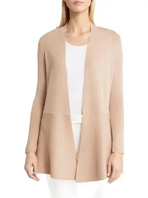 Anne Klein Peplum Long Cardigan - Latte