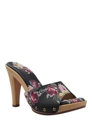 CANDIE'S Antonella Slide Sandal - Black Floral Leather
