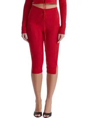 House Of Cb Abigail Pointelle Capri Pants - Red Rose