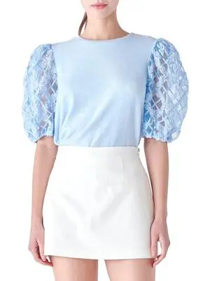 English Factory Mixed Media Blouse - Powder Blue
