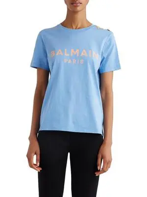 Balmain Balmain Cotton Logo Graphic T-Shirt Skk Sky Blue/peach