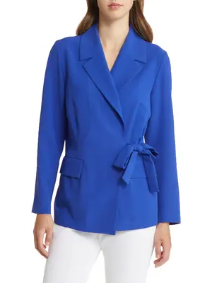 Misook Side Tie Blazer Satin Sky