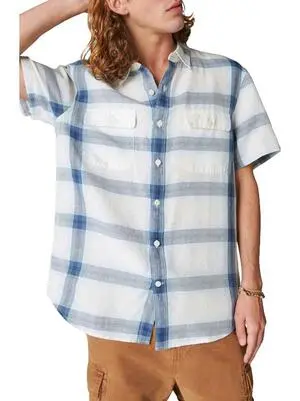 Lucky Brand Plaid Notch Collar Button-up Shirt - Blue