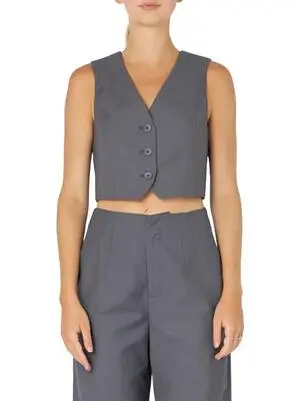 GREY LAB Button-up Crop Vest - Heather Grey