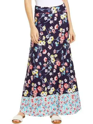 Loveappella Border Print Maxi Skirt - Navy Aqua