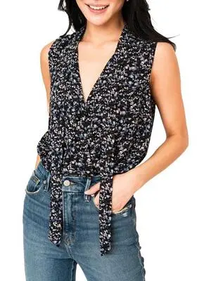GIBSONLOOK Floral Print Sleeveless Bodysuit - Black Blue Tiny Floral