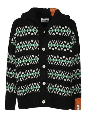 RIGHT FOR Wool Jacquard Cardigan - Black
