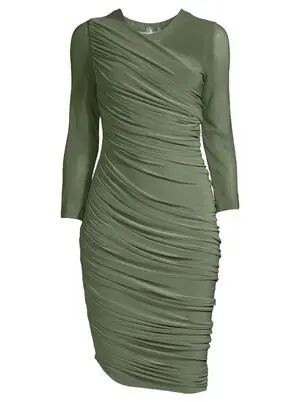 Norma Kamali Diana Mesh-sleeve Ruched Midi-dress - Celadon