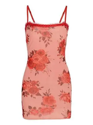 GUIZIO Floral Mesh Minidress - Pink Rose