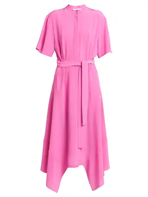 Stella McCartney Stella McCartney Silk Crepe De Chine Midi Dress With Tie Belt Honeysuckle