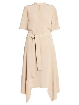 Stella McCartney Stella McCartney Silk Crepe De Chine Midi Dress With Tie Belt Light Camel