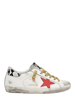 GOLDEN GOOSE Superstar Mixed Leather Low-Top Sneakers White/red