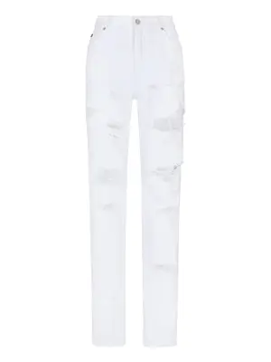 Dolce & Gabbana Distressed Straight-leg Jeans - White