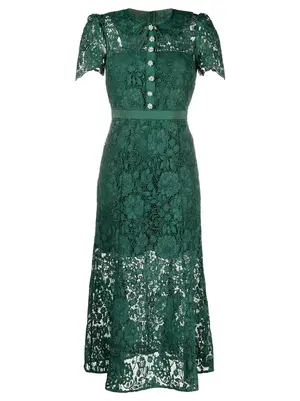 SELF-PORTRAIT Lace Midi Dress - Green