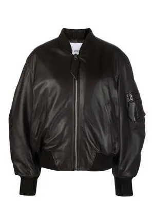 Attico Leather Bomber Jacket - Brown