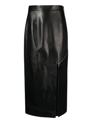 Alexander McQueen Side-slit Leather Midi Skirt - Black