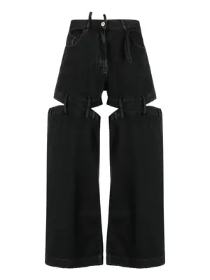 Attico Cut-out Wide-leg Jeans - Black