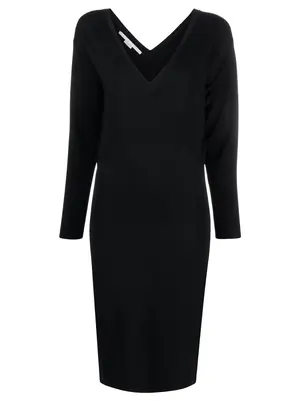 Stella McCartney V-neck Knitted Midi Dress - Black