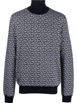 BALMAIN Balmain Monogram-Intarsia Roll-Neck Jumper