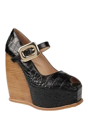 ZIGI ZIGI Philipah Peep Toe Platform Wedge Sandal Blk Croc L