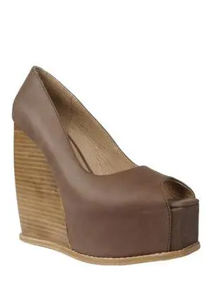 ZIGI Peep Toe Platform Wedge Sandal - Brown Leather