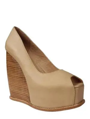 ZIGI Peep Toe Platform Wedge Sandal - Nude Leather