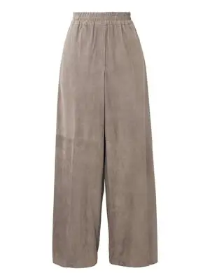 Brunello Cucinelli Suede Wide-Leg Pants Taupe