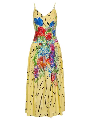 CHRISTOPHER KANE Floral Cotton Midi Dress - Yellow