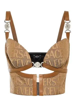 Versace Allover Leather-Trimmed Bustier Beige