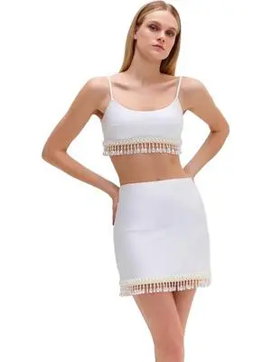 PatBO Hand-beaded Mini Skirt - White