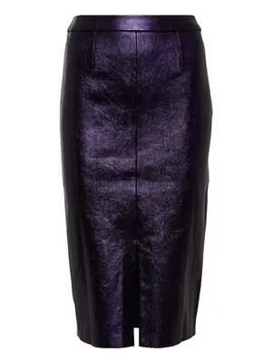 Stouls Carmen Metallic Leather Midi Skirt - Blue