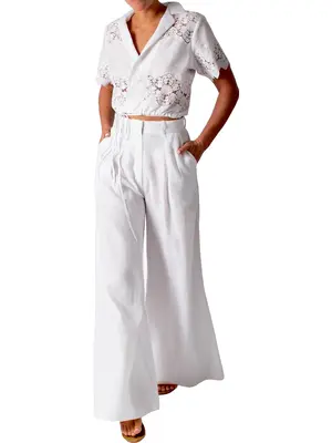 Miguelina River Linen Pants - White